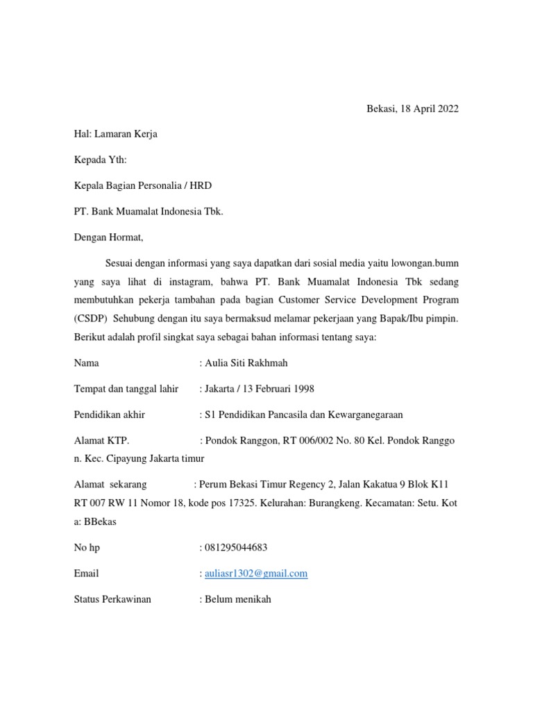 Aulia CV Lengkap | PDF