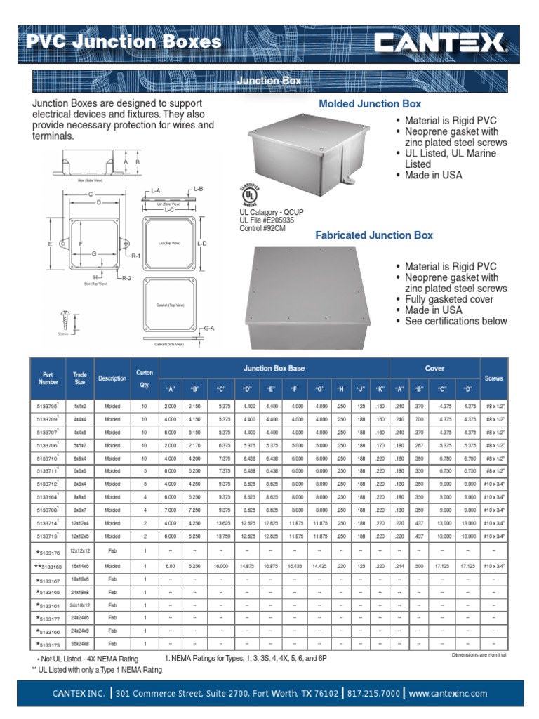 CANTEX Junction Box Sell Sheet | PDF | Electricity | Industrial Processes