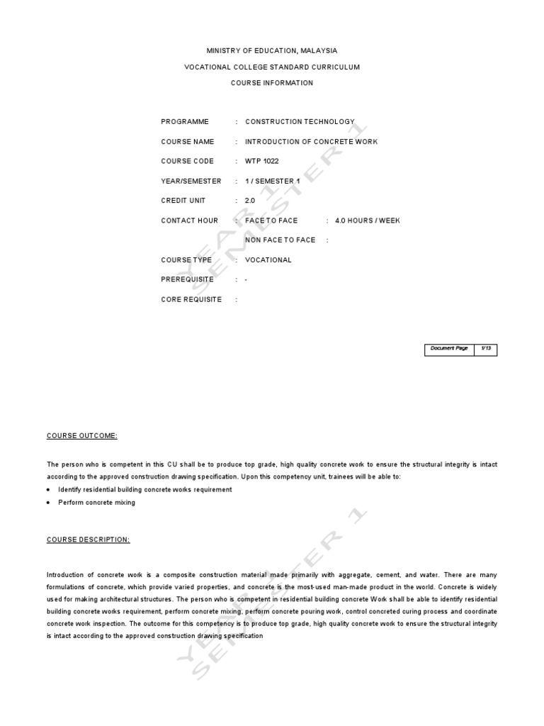 WTP 1022 Introduction of Concrete Works | PDF | Concrete | Specification (Technical Standard)