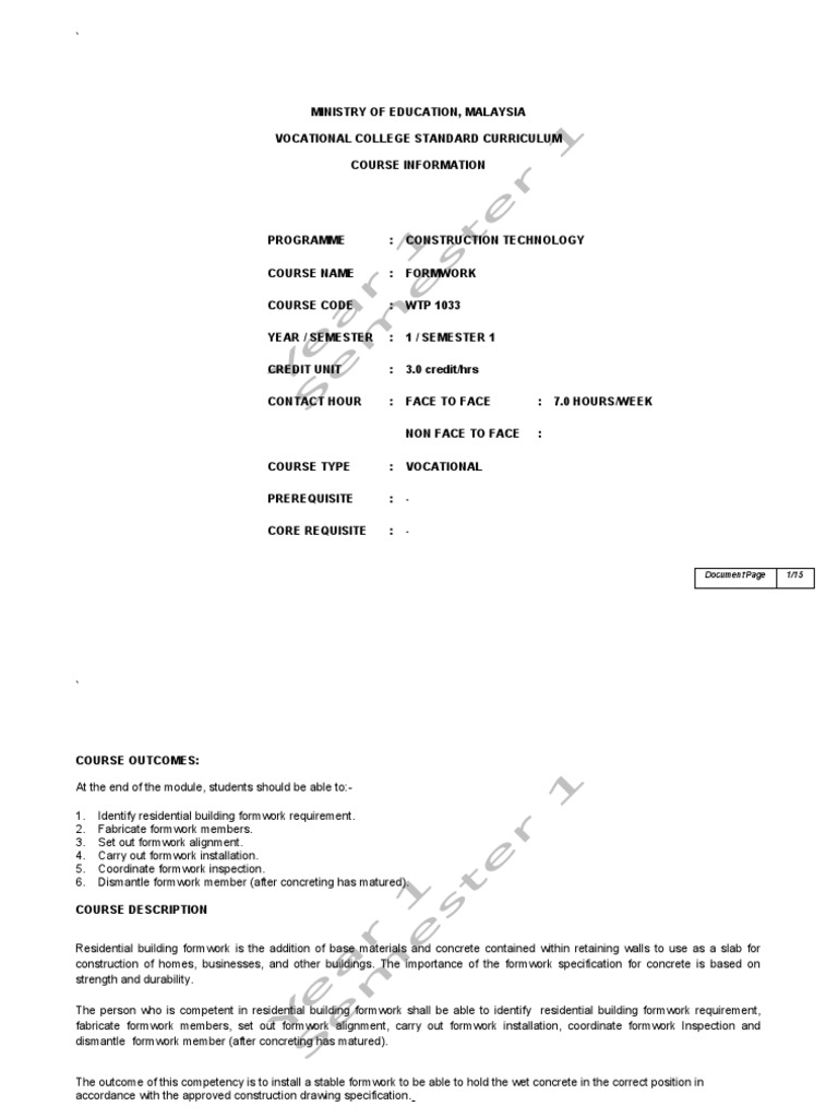 WTP 1033 Formwork | PDF | Specification (Technical Standard) | Safety