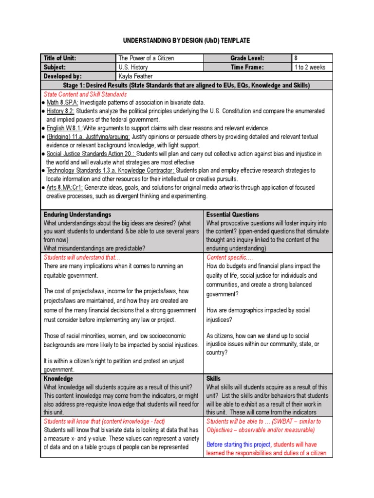 Ubd Template S 2021 2 | PDF | Educational Assessment | Learning