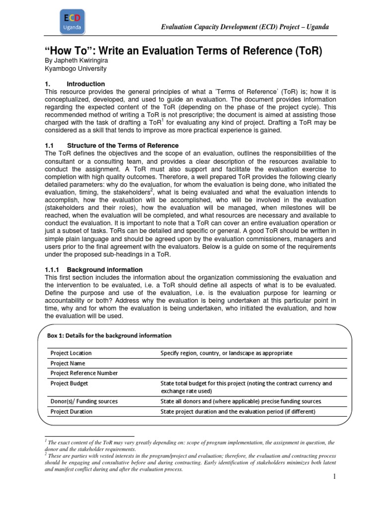 "How To": Write An Evaluation Terms of Reference (Tor) : Evaluation ...