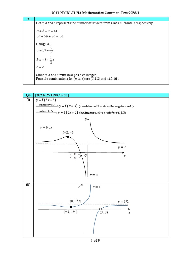 2021 NYJC JC1 H2MATH (Modified) Common Test Solutions | PDF ...