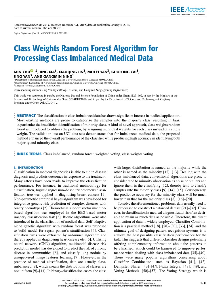 Class Weights Random Forest Algorithm For Processing Class Imbalanced Medical Data | PDF ...
