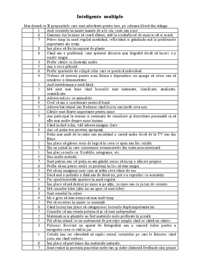 Chestionar - Inteligente Multiple | PDF