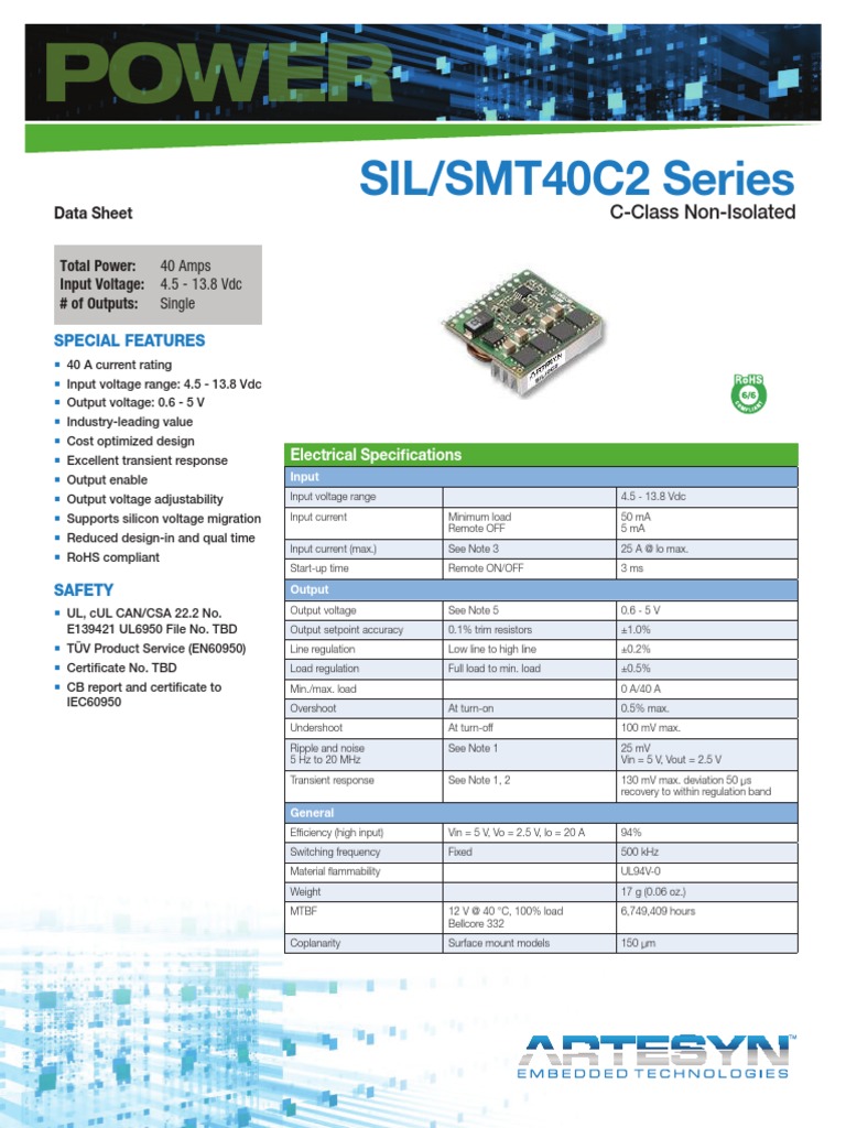 SIL/SMT40C2 Series: C-Class Non-Isolated | PDF | Amplifier | Capacitor
