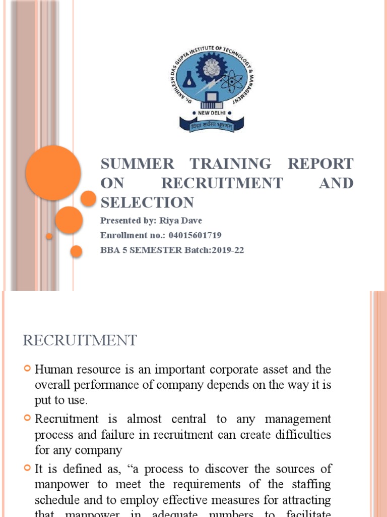 Summer Training Report PPT - RIYA DAVE | PDF | Recruitment | Human Resources