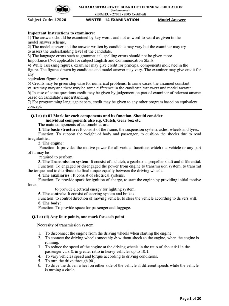 2014 Winter Model Answer Paper | PDF | Clutch | Brake