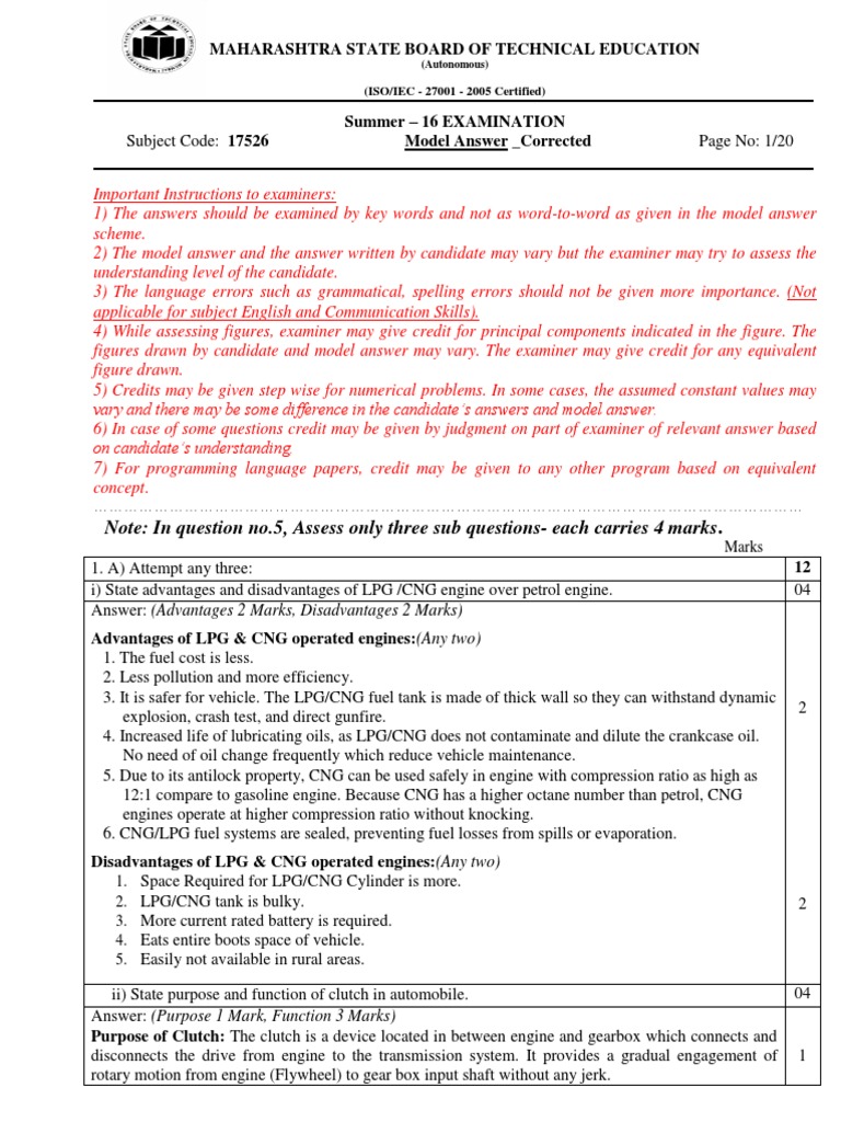 2016 Summer Model Answer Paper | PDF | Ignition System | Gear