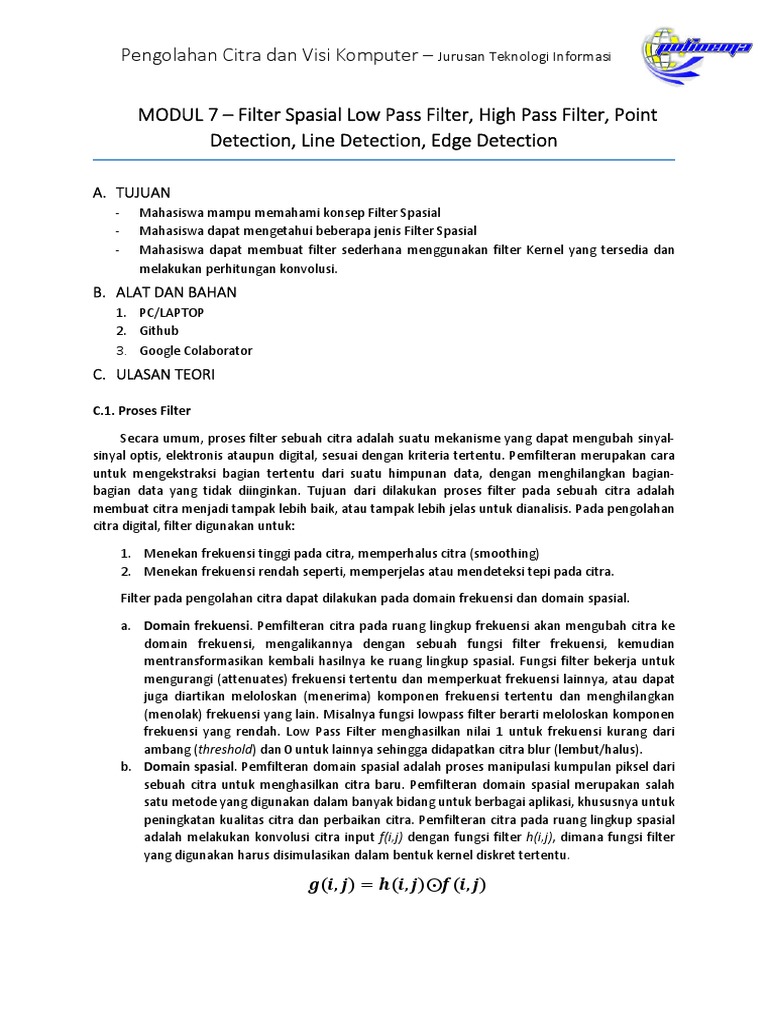 Modul 7 - Spasial Filter | PDF | Metode & Bahan Ajar | Komputer