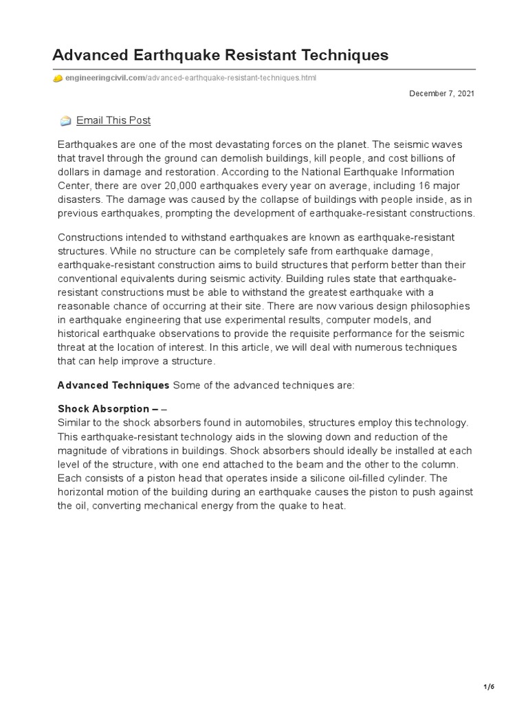 Advanced Earthquake Resistant Techniques: Shock Absorbers, Flexible ...