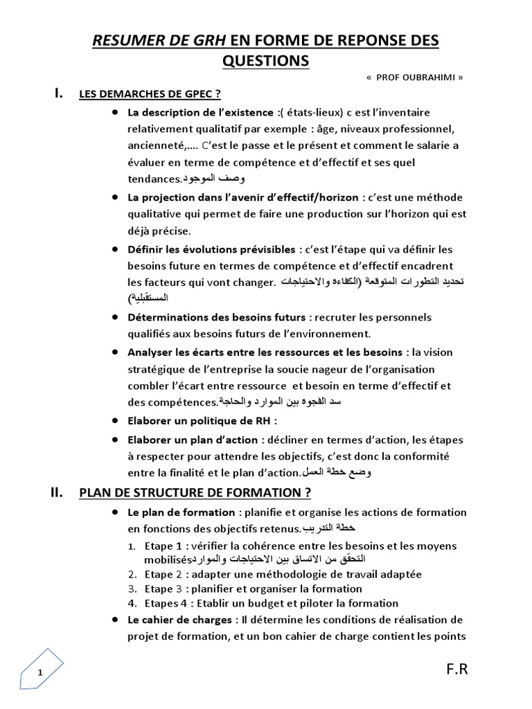 Résumé Rachid GRH | PDF | Gestion des ressources humaines | Emploi