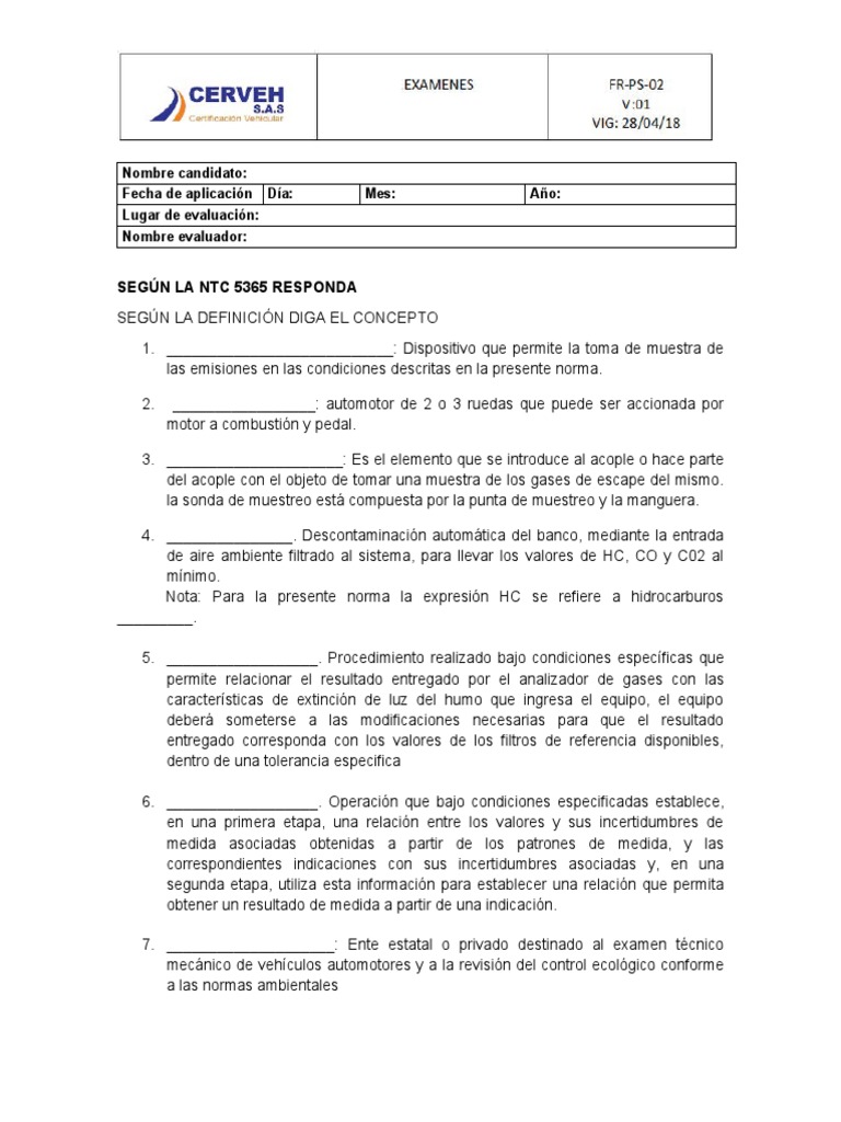 Examen NTC 5365 | PDF | Gases