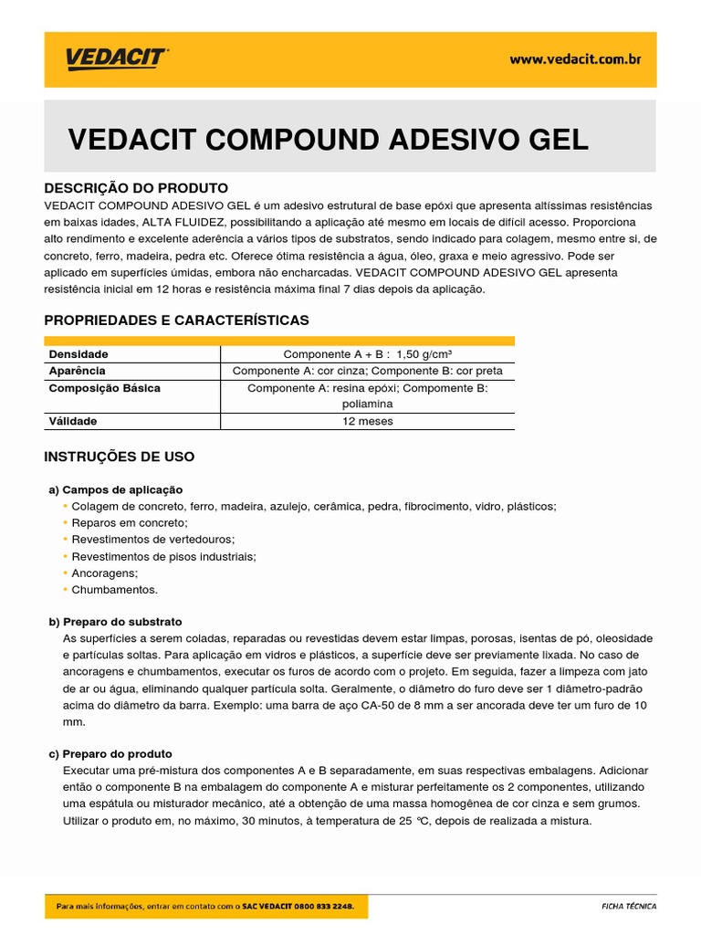 Vedacit Compound Adesivo Gel | PDF | Epóxi | Embalagem e rotulagem