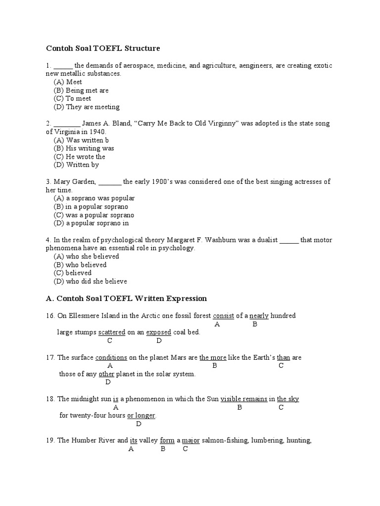 Contoh Soal TOEFL Structure | PDF | Verb | Grammar