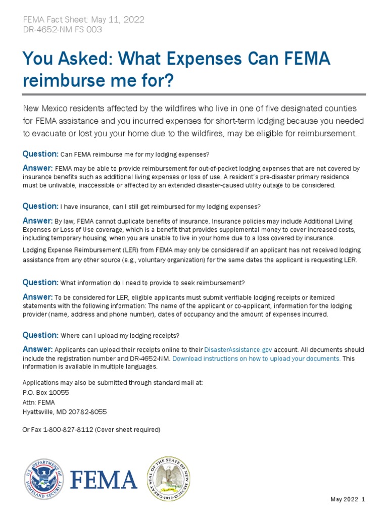 DR-4652 FS 003 FAQ You Asked What Expenses Can FEMA Reimburse Me For ...