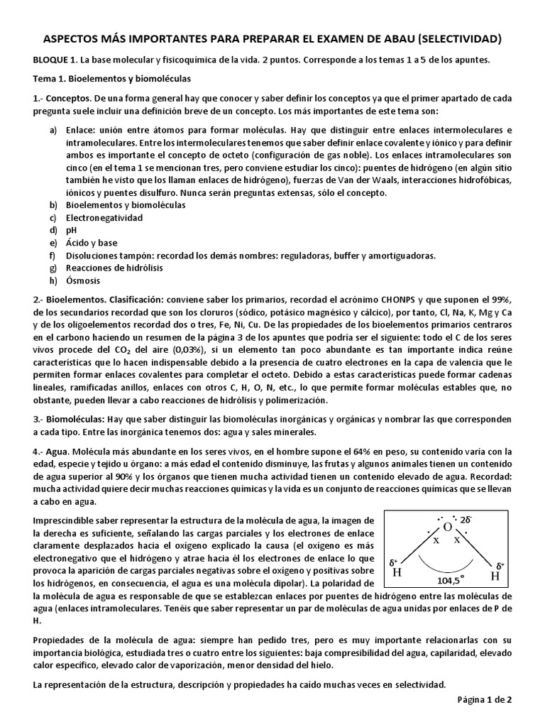 Tema 1. Resumen Selectividad | PDF | Solución tampón | Enlace químico