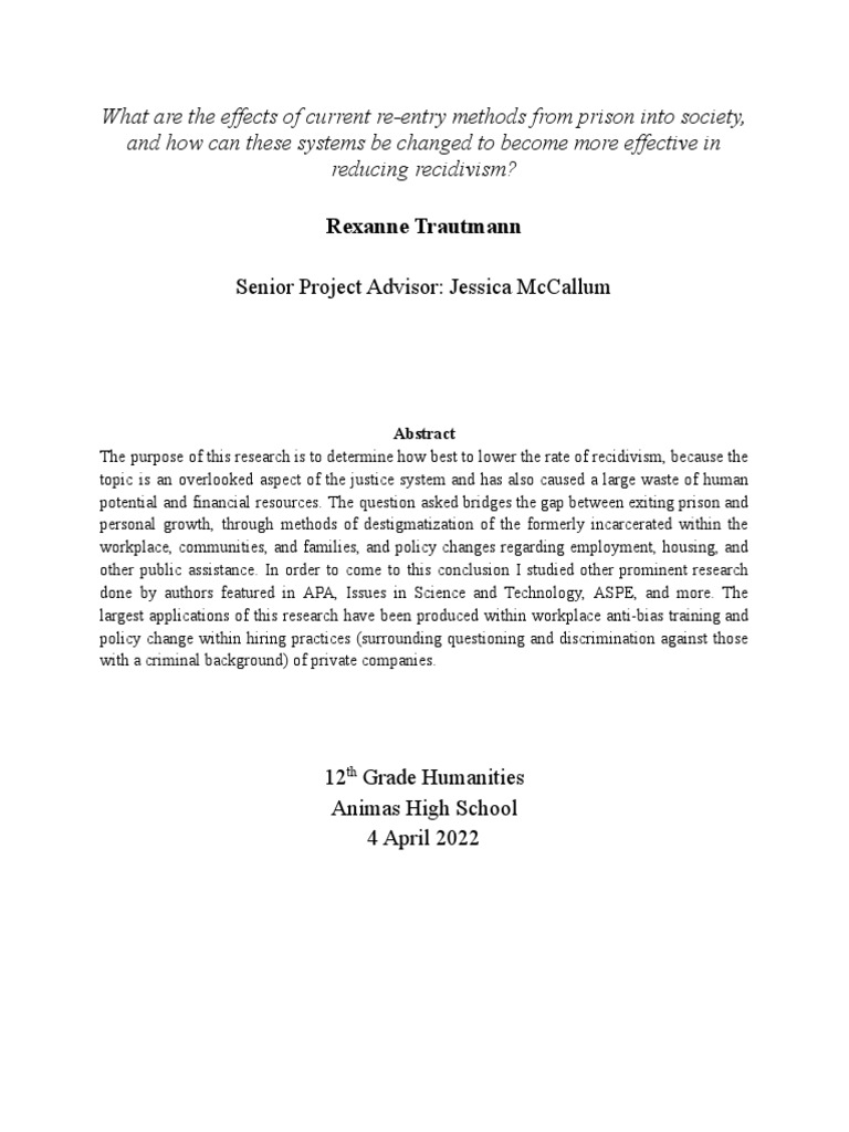 Senior Thesis 2022 | PDF | Prison | Recidivism