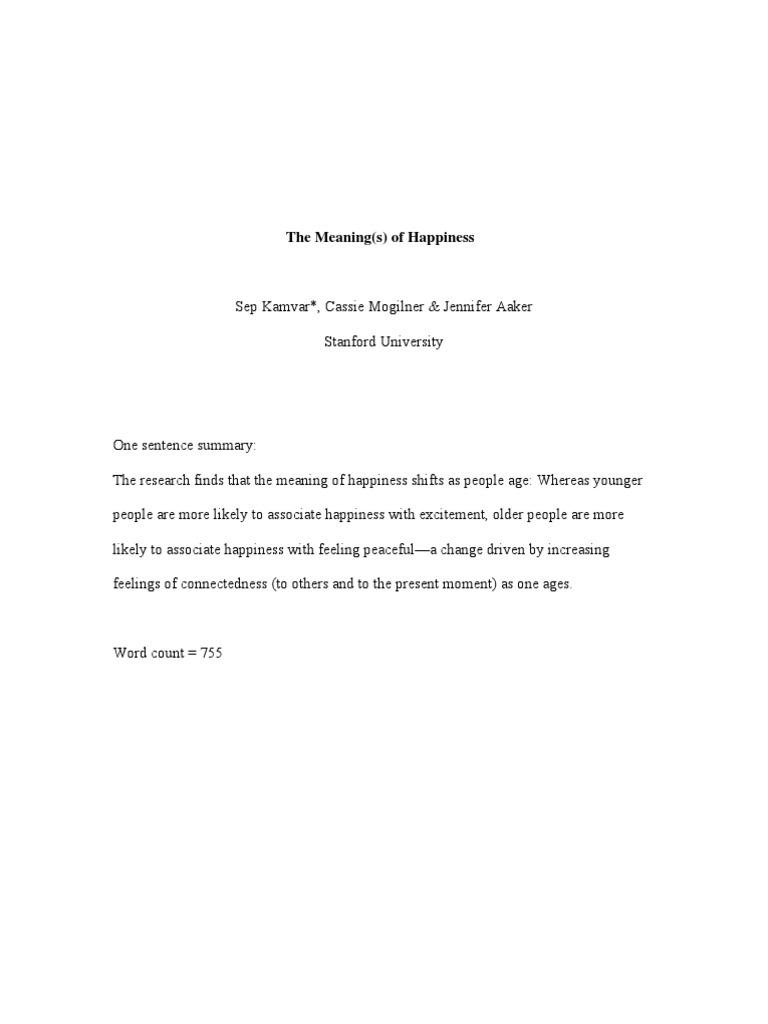 The Meanings of Happiness 2009 Final | PDF | Emotions | Happiness