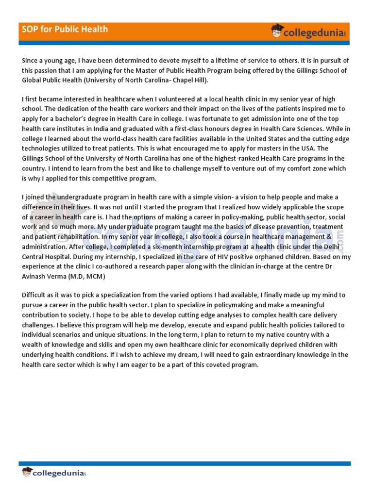 Sop For Public Health | PDF | Health Care | Public Health