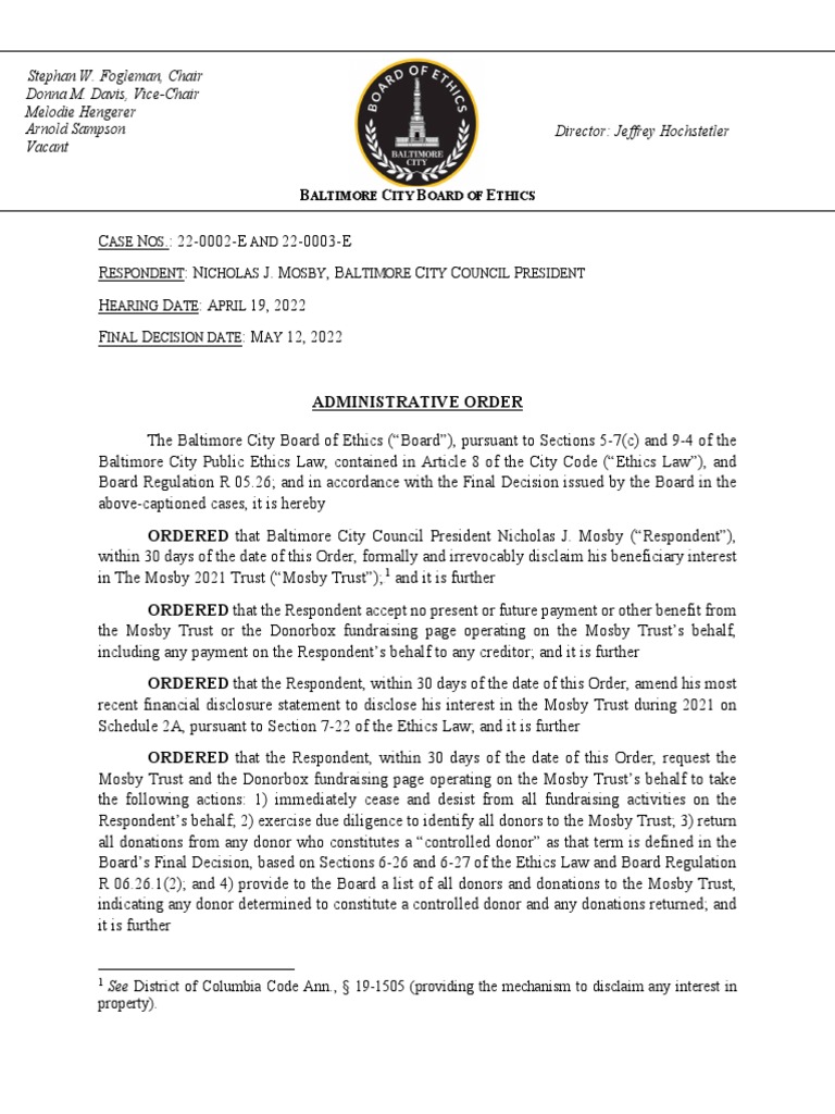 Nick Mosby - Administrative Orders | PDF