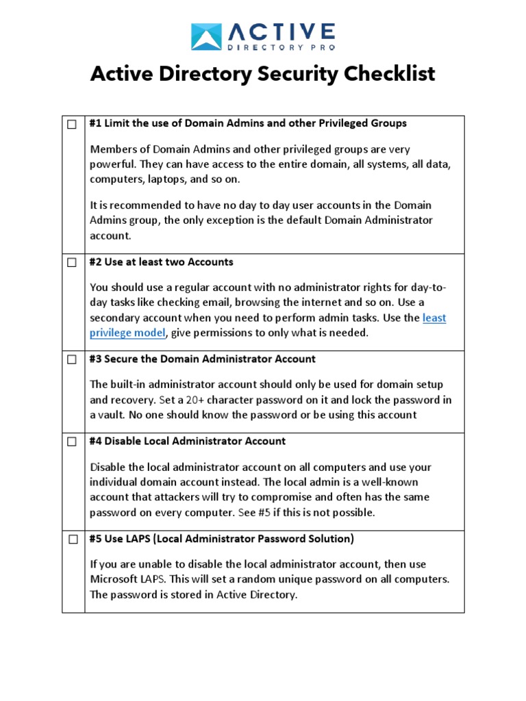 Active Directory Security Checklist | PDF | Password | Active Directory