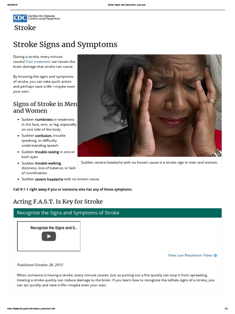 Stroke Signs and Symptoms - CDC - Gov | PDF | Stroke | Nervous System