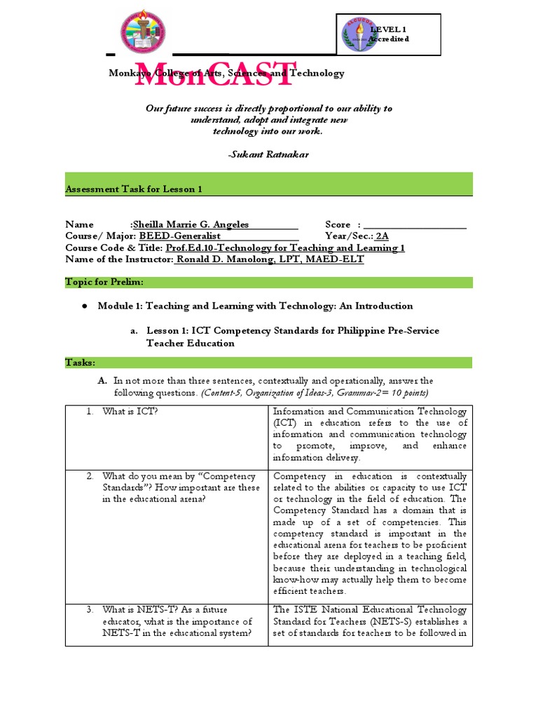 Assessment Task 1 | PDF | Educational Technology | Teachers