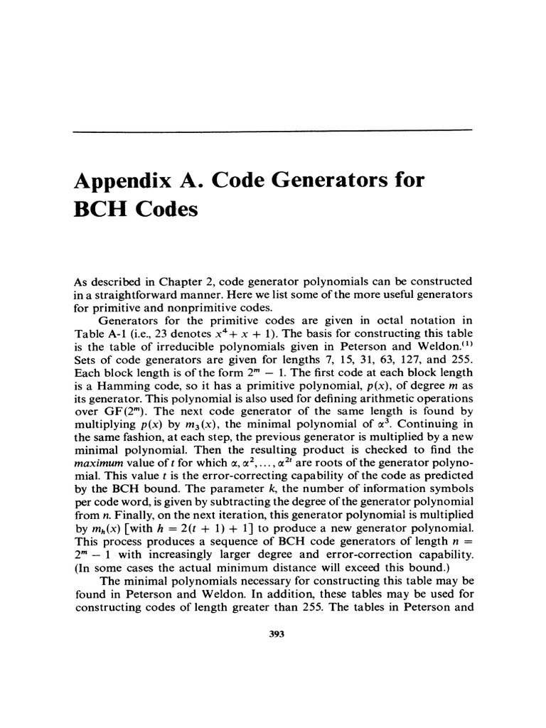 Appendix A. Code Generators For BCH Codes | Download Free PDF ...