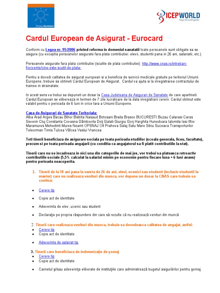 Informatii Cardul European Asigurat Eurocard | PDF