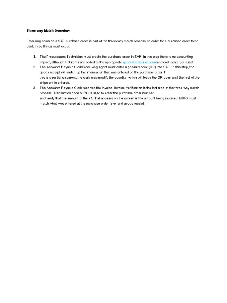 Three-Way Match Process in SAP | PDF