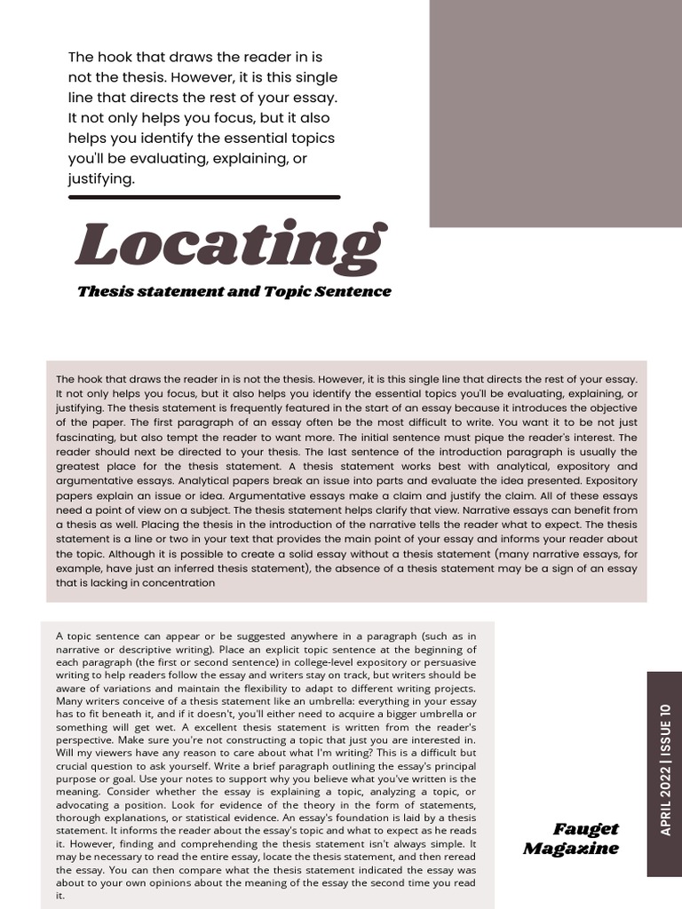 Locating: Thesis Statement and Topic Sentence | PDF | Essays ...