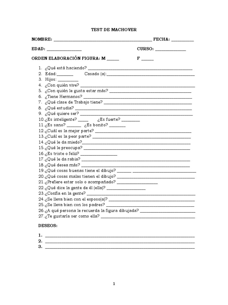 Test de Machover-Formato Preguntas | PDF