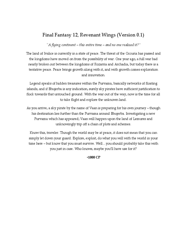 Final Fantasy XII RW JumpChain | PDF