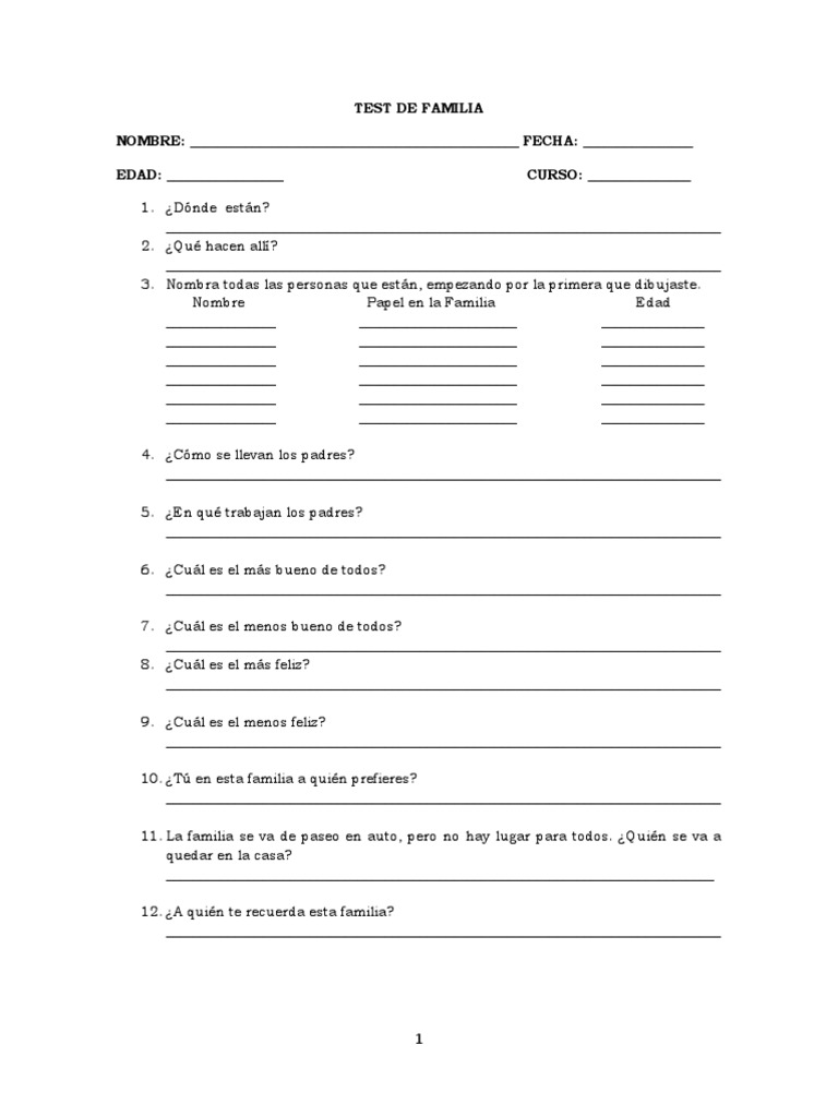 Test de Familia-Formato Preguntas | PDF