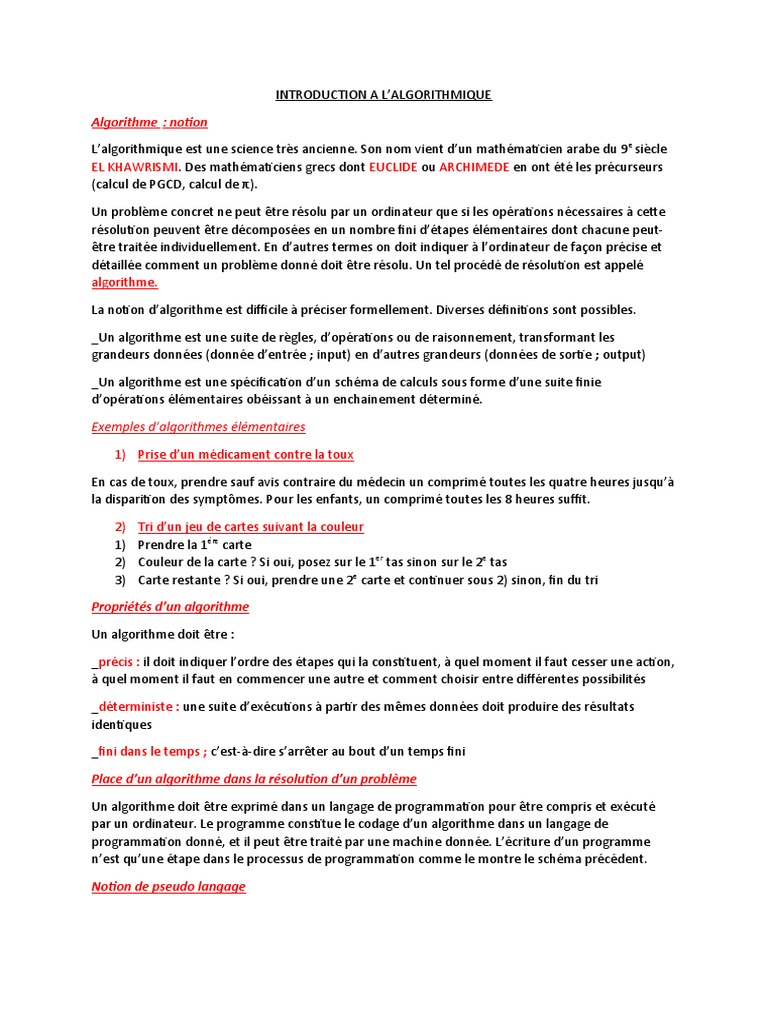 Introduction A L'algorithme | PDF | Programmation informatique | Langage de programmation
