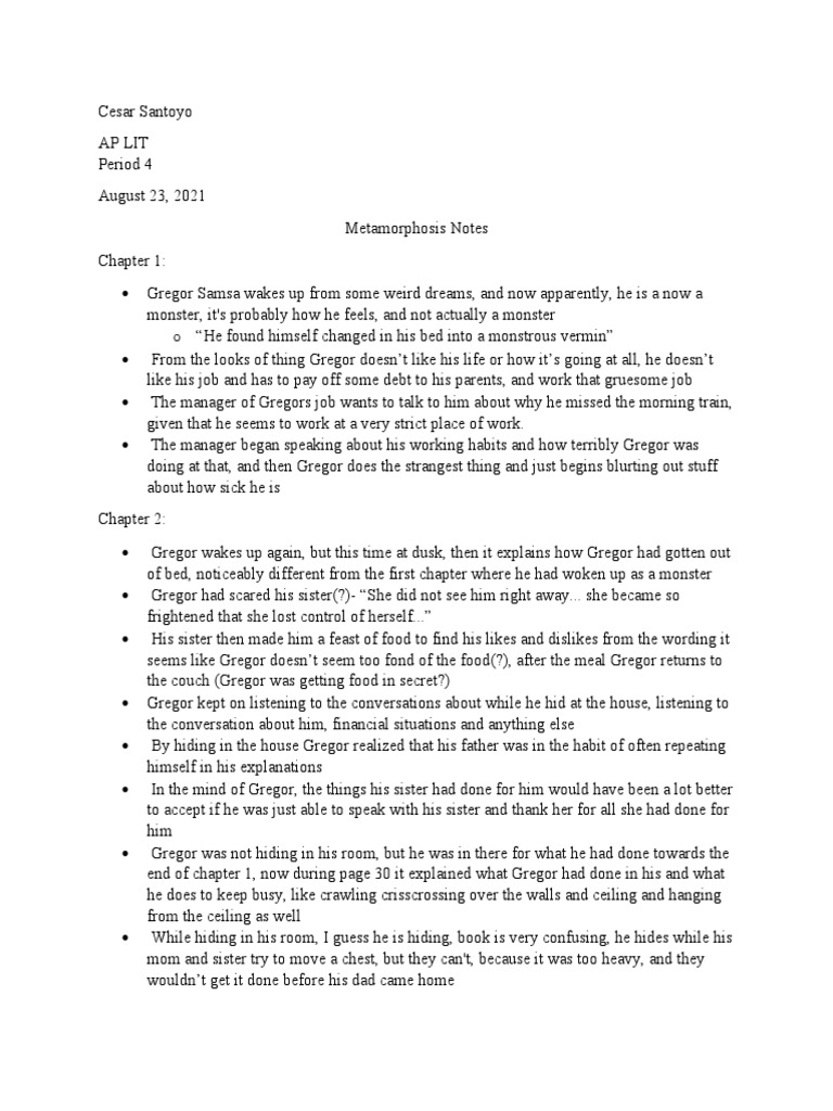 Metamorphasis Notes | PDF | The Metamorphosis