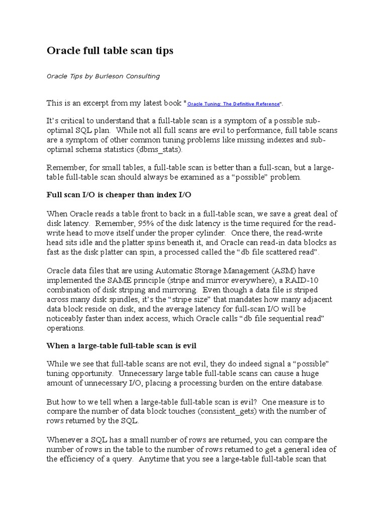 Full Table Scans | PDF | Database Index | Hard Disk Drive