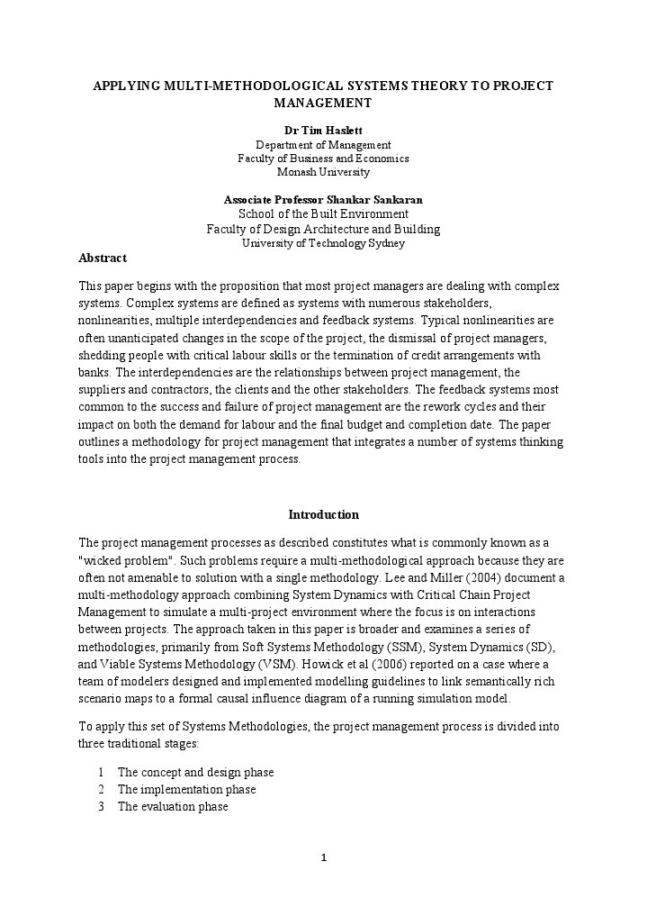 Applying Multi-Methodological Systems Theory To Project Management ...