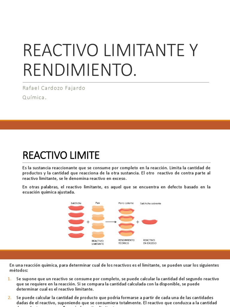 Reactivo Limitante y Rendimiento | PDF | Reacciones químicas | Procesos unitarios