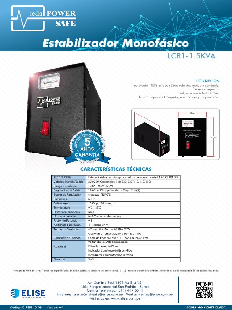 D FEPE ID 08 Estabilizador LCR de 1 1.5 2 kVA - Ieda PowerSafe | PDF | Cantidad | Metrología