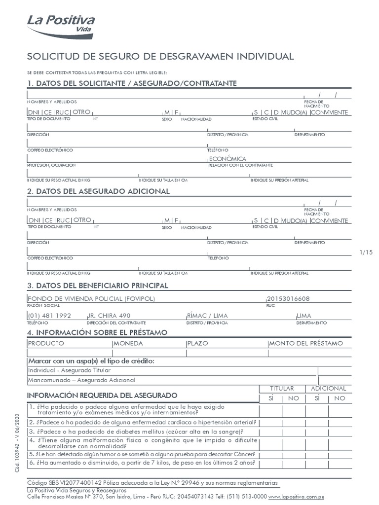 Formato - Desgravamen - Fovipol - Nuevo | PDF | Póliza de seguros | Seguro