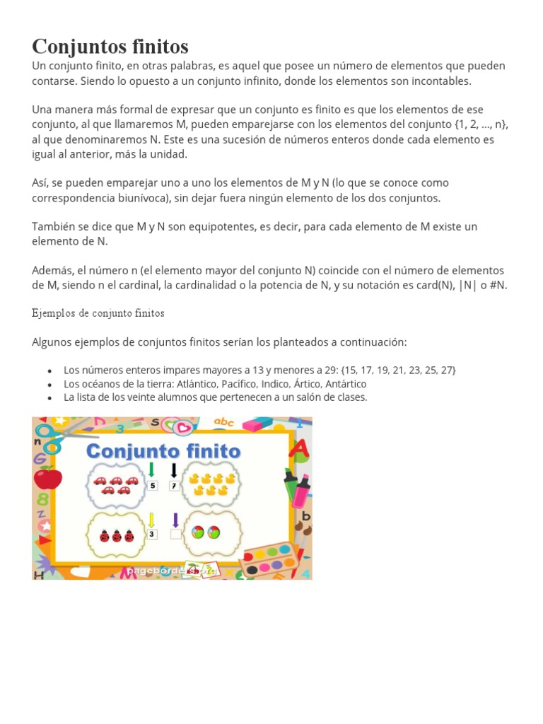 Características y ejemplos de conjuntos finitos e infinitos | PDF ...