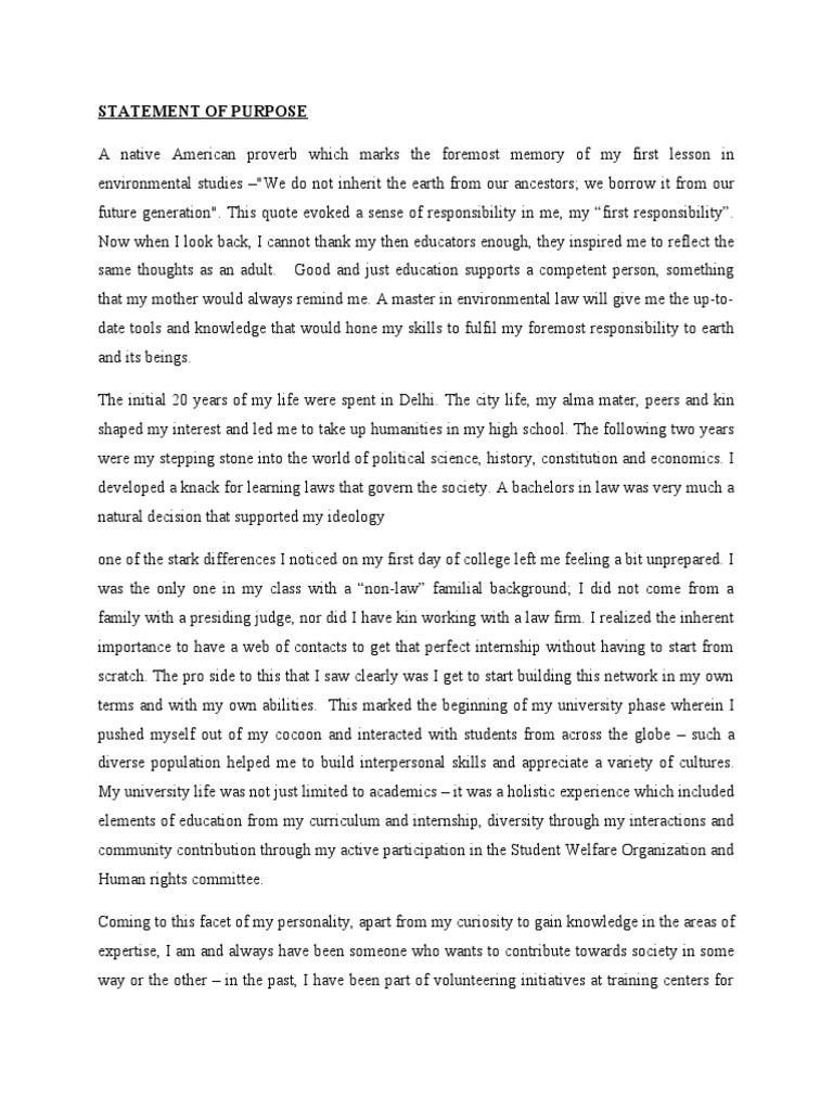 STATEMENT OF PURPOSE - LLM - v2 | PDF | Natural Environment | Wetland