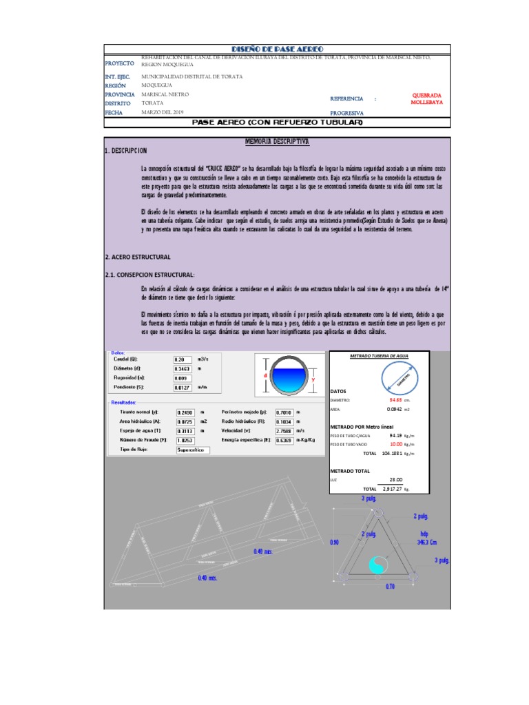 Calculo Cruce Aereo Quebrada Mollebaya | PDF | Física Aplicada e Interdisciplinaria | Ingeniería