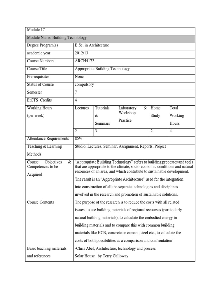 Building Technology Course Overview | PDF | Sustainability | Building ...