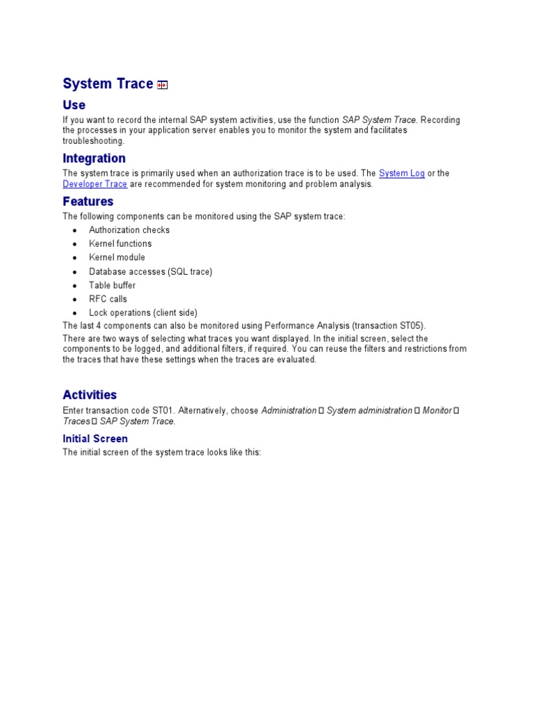 SAP System Trace | PDF | Computer File | Databases
