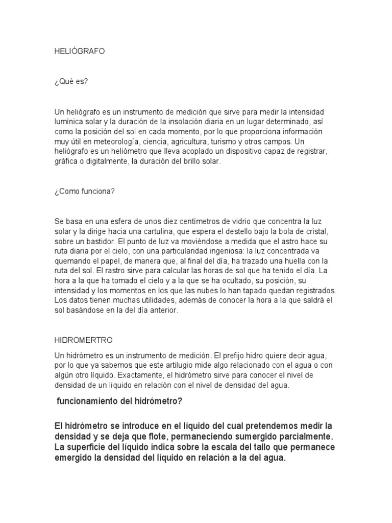 ¿Qué es y cómo funciona un heliógrafo? | PDF | Medición | Humedad