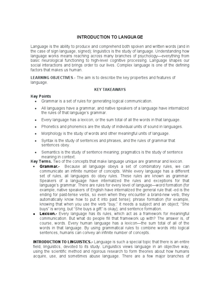 Introduction To Language: Key Points | PDF | Word | Morphology ...