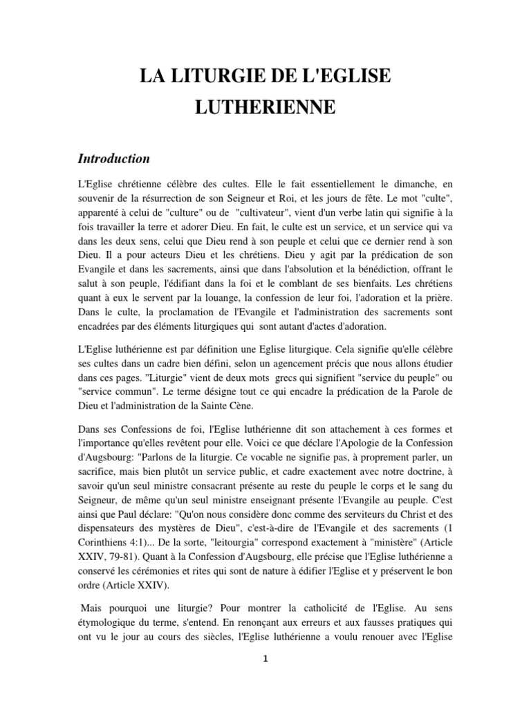 La Liturgie de l'Église Luthérienne | PDF | Eucharistie | Messe